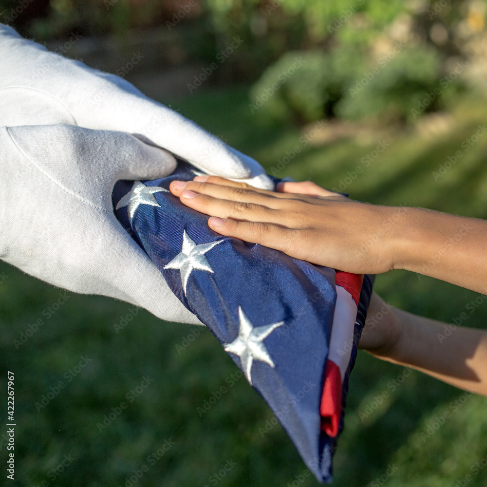 Ceremony of a giving a folded flag - triangle flag Stock Photo | Adobe ...