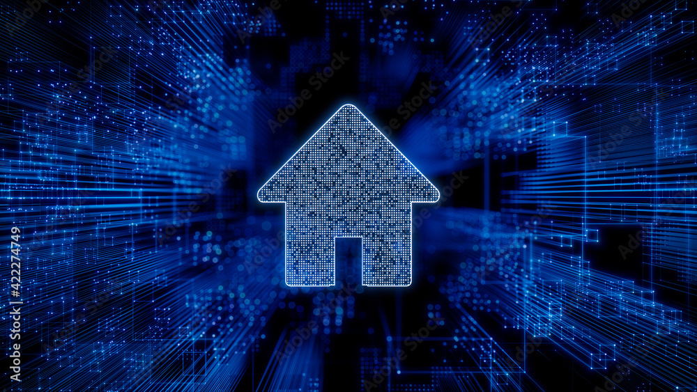 Internet Technology Concept with home symbol against a Futuristic, Blue ...