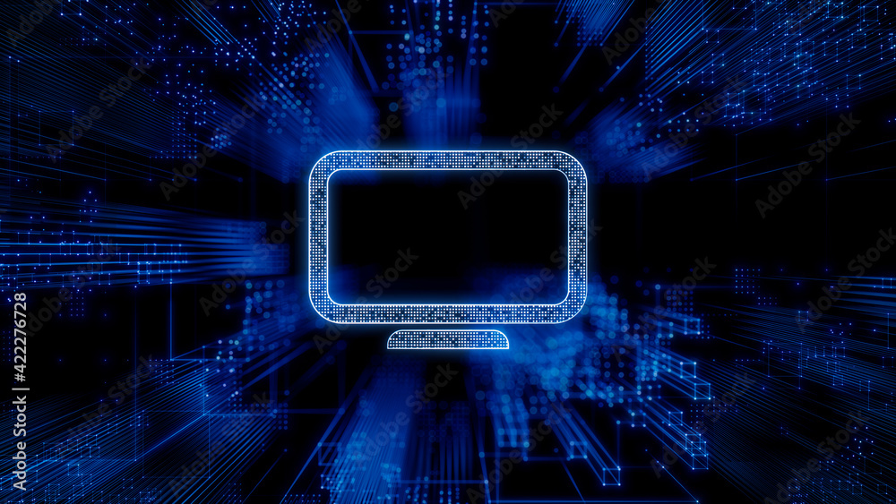 Display Technology Concept with Monitor symbol against a Futuristic ...