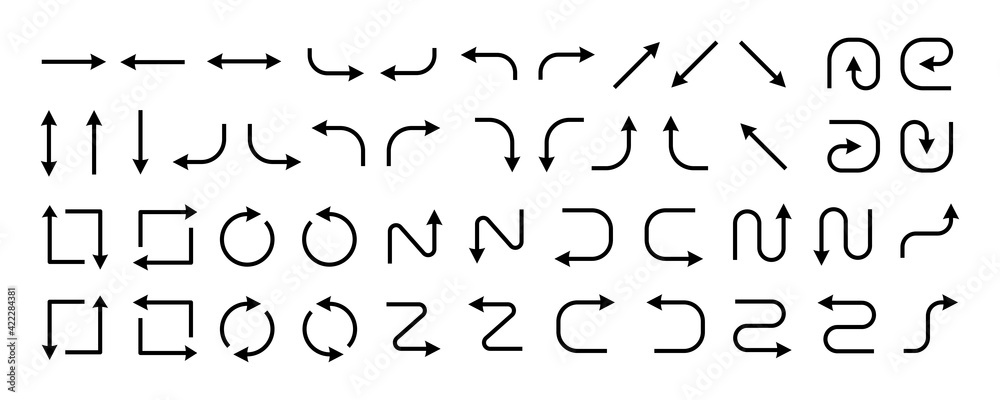 Arrow symbol. Fine lines of arrows. Simple icon set in outline style ...