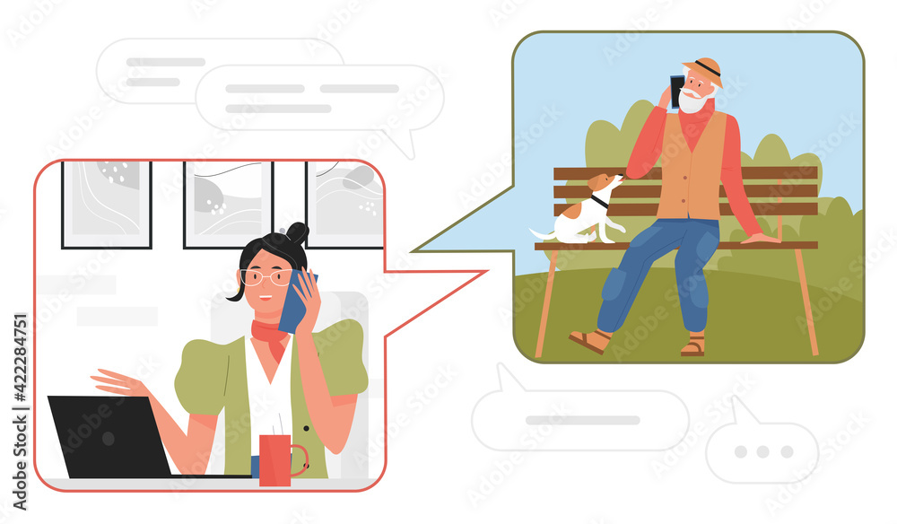 Call chat concept vector illustration. Cartoon young happy woman ...