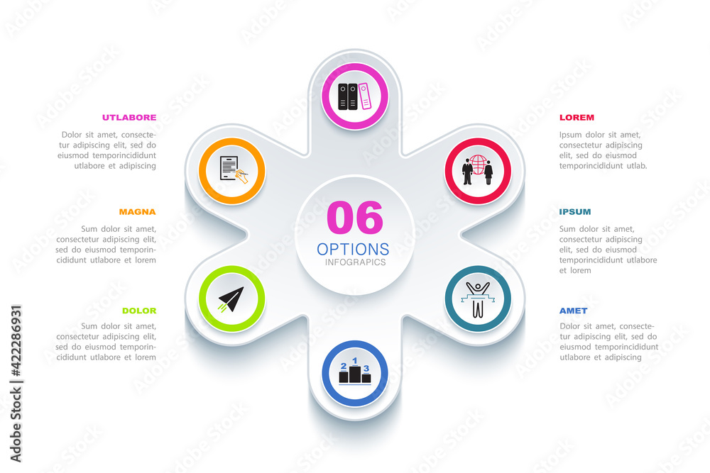 Business process diagram infographics with 06 step segments. Elements ...