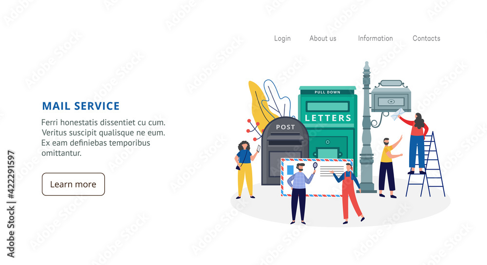 Vetor de People send and receive letters in envelopes using mail box a ...