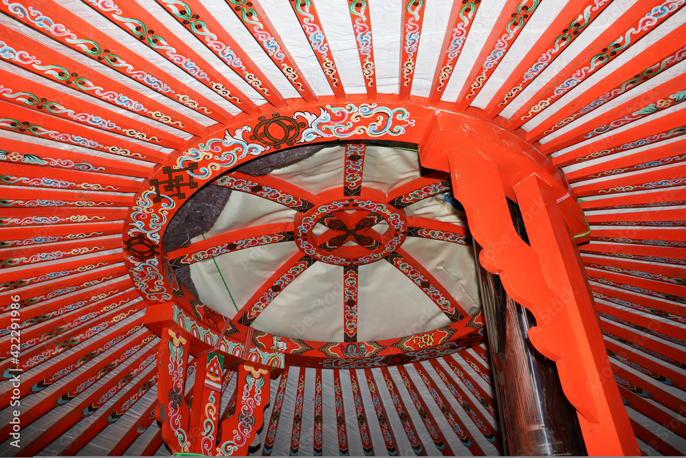 National traditional decoration of the yurt ceiling. Mongolian ornament ...