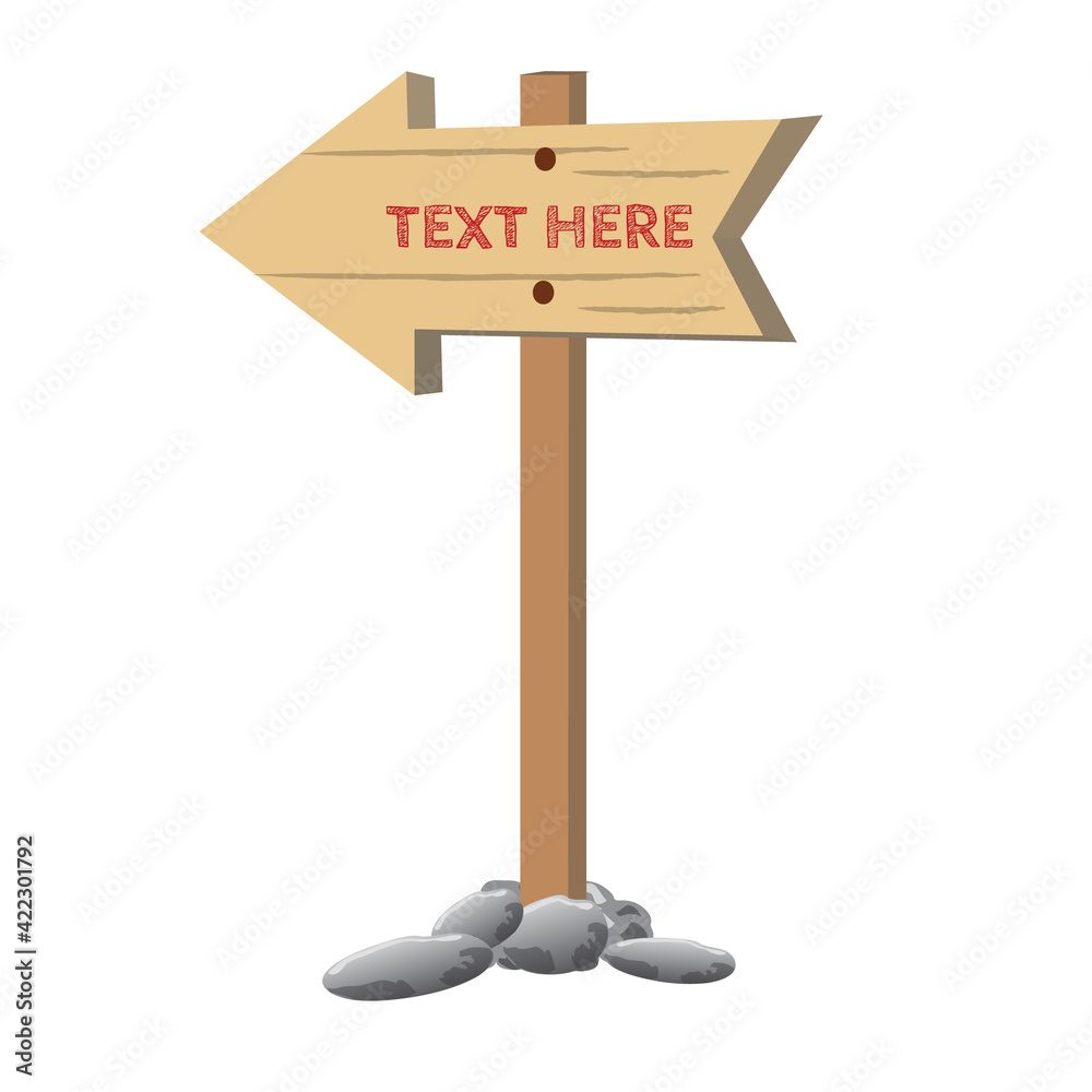 Wooden road sign, cartoon style. Vector illustration isolated on white ...