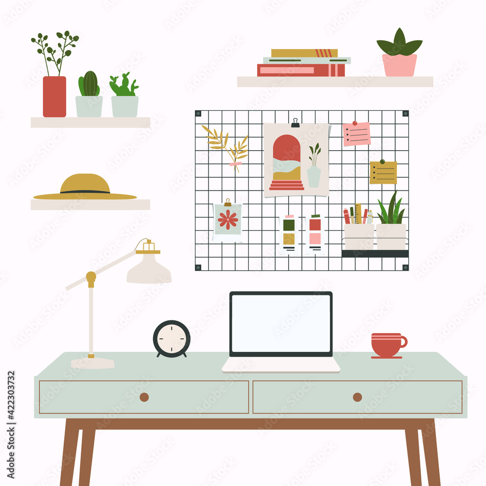 Modern Aesthetic Workspace Interior With Iron Mesh Mood Board ...