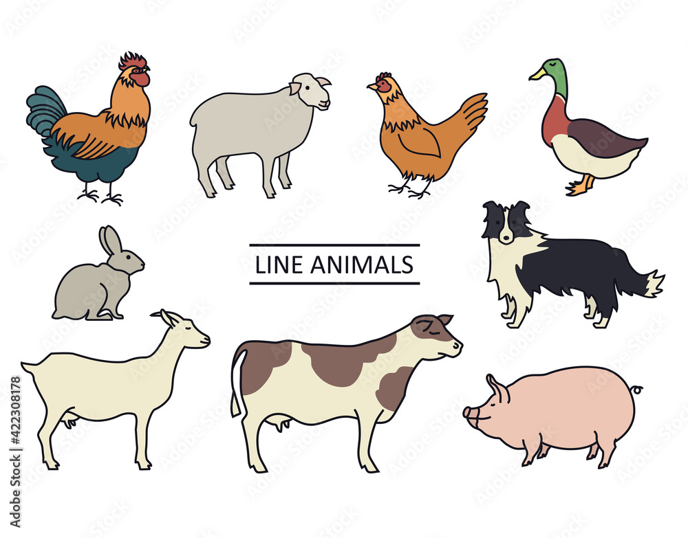 Poster Farm animals Line vector illustration Isolated objects – Wall ...