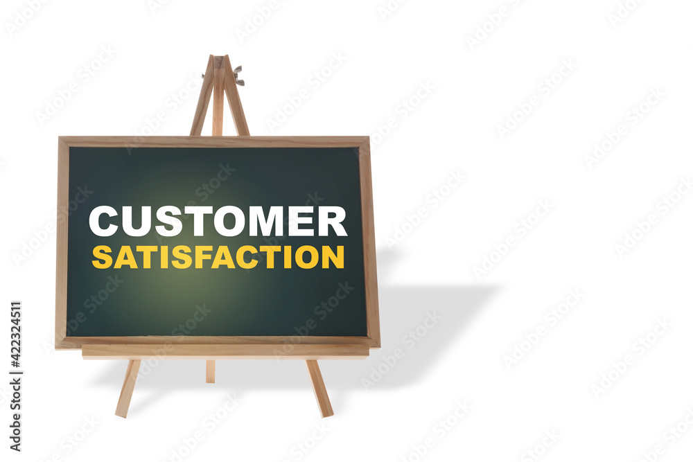 Customer satisfaction written on chalkboard isolated on white ...