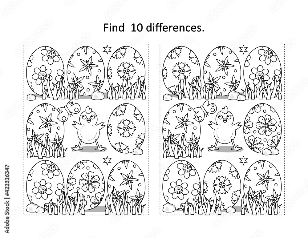 Easter holiday themed find the ten differences picture puzzle and ...