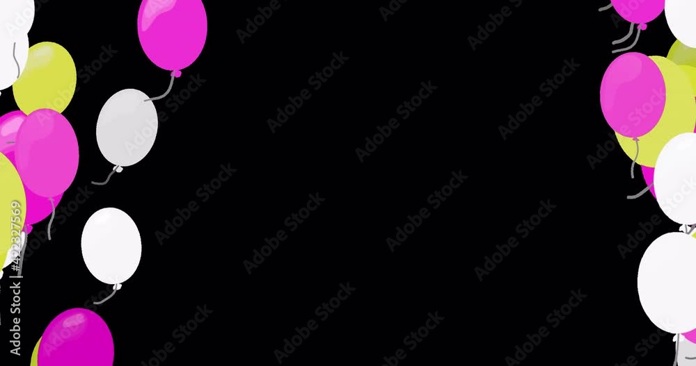 Minimalistic video overlay with balloons in pink and yellow colors in ...