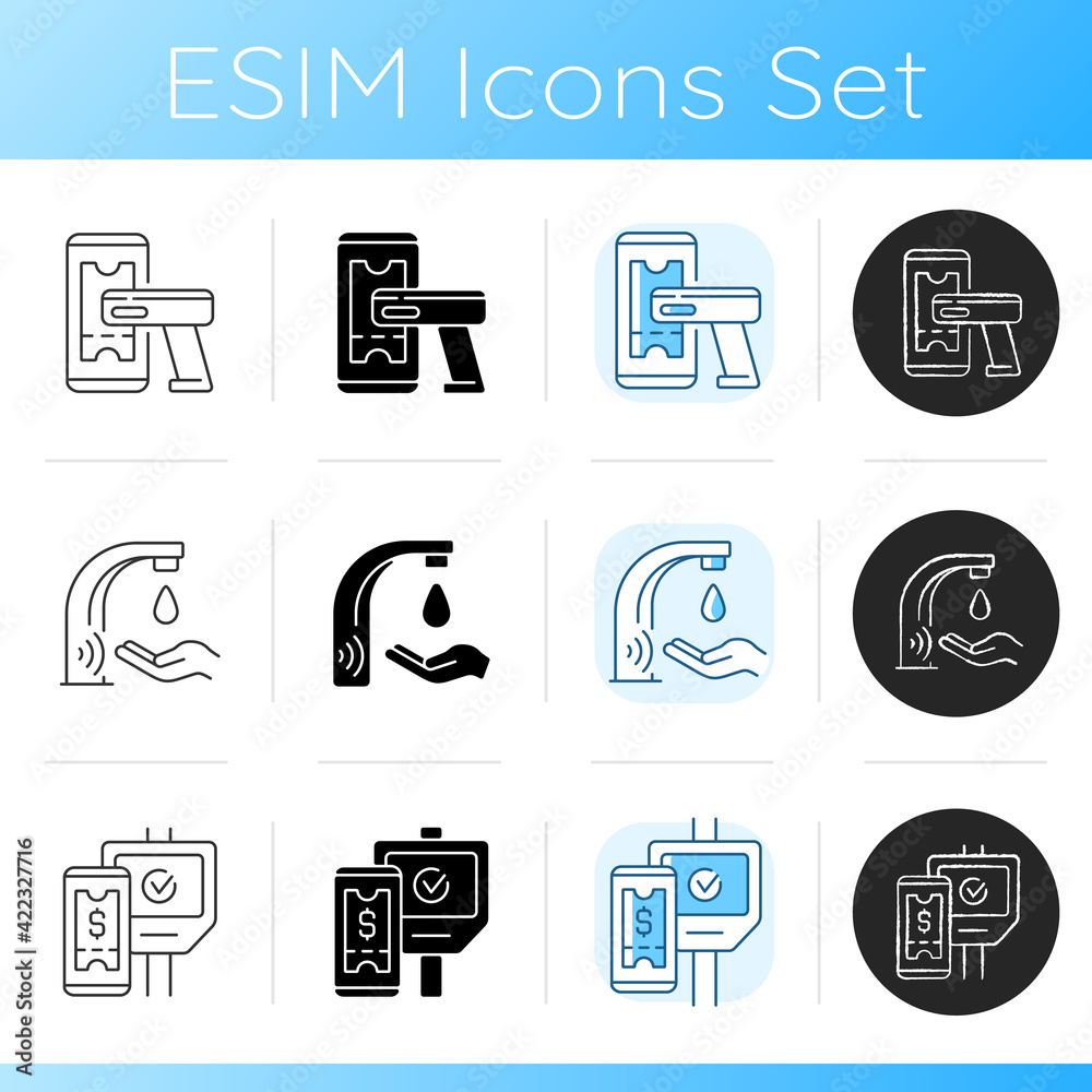 Contactless technology icons set. No touch light switch in public ...