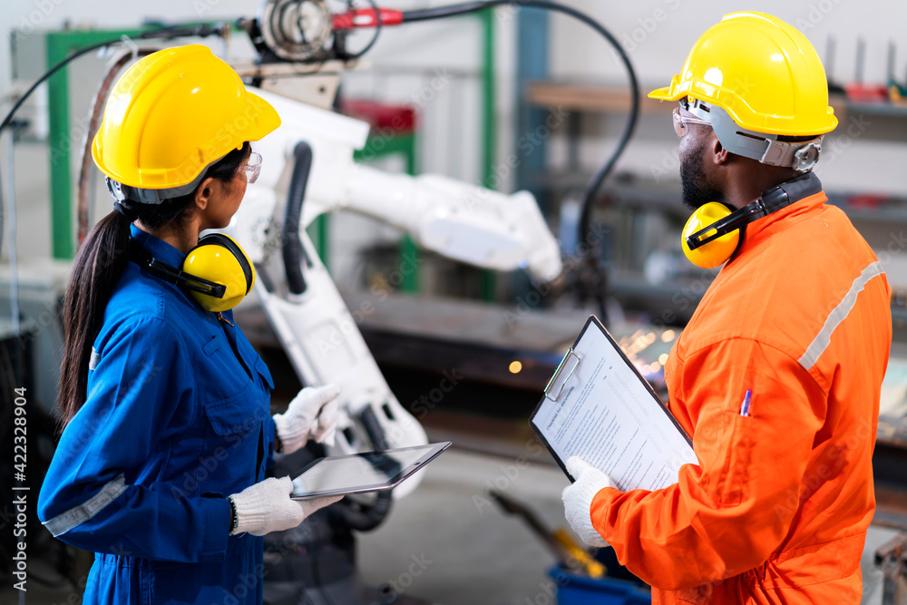 engineer cooperation male and female technician maintenance control ...