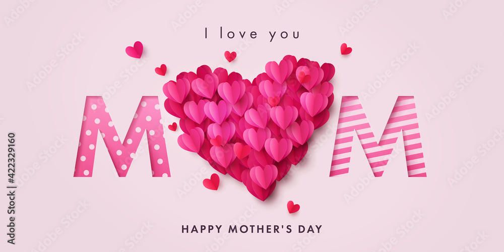 Happy Mothers Day banner. Holiday background with big heart made of ...