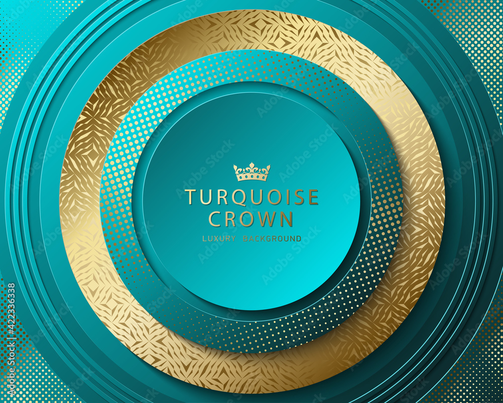 Vector turquoise and gold abstract round luxury frame. Geometric golden ...