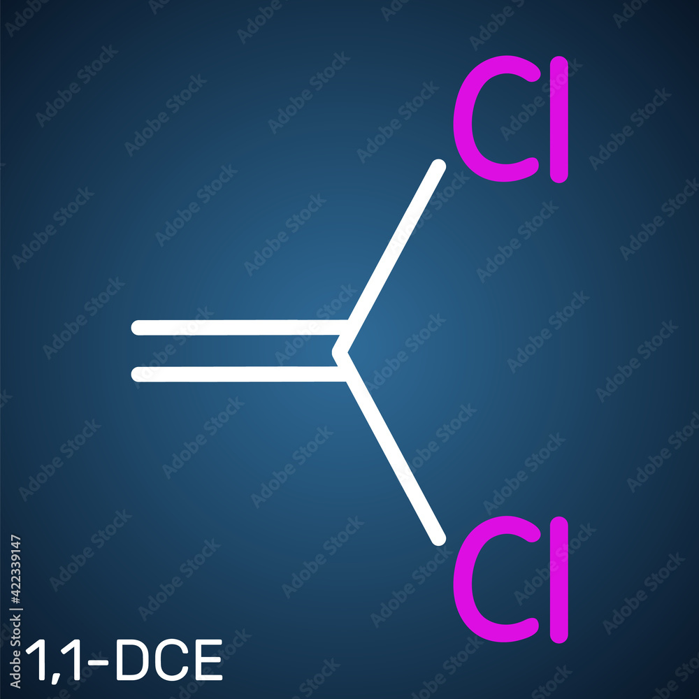 1,1-Dichloroethene, vinylidene chloride, DCE molecule. It is used in ...