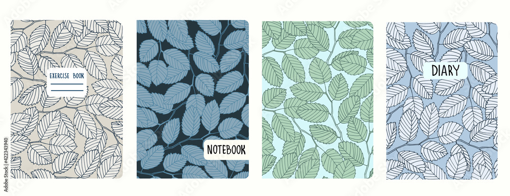 Cover page vector templates with elm leaves foliage. Headers isolated ...