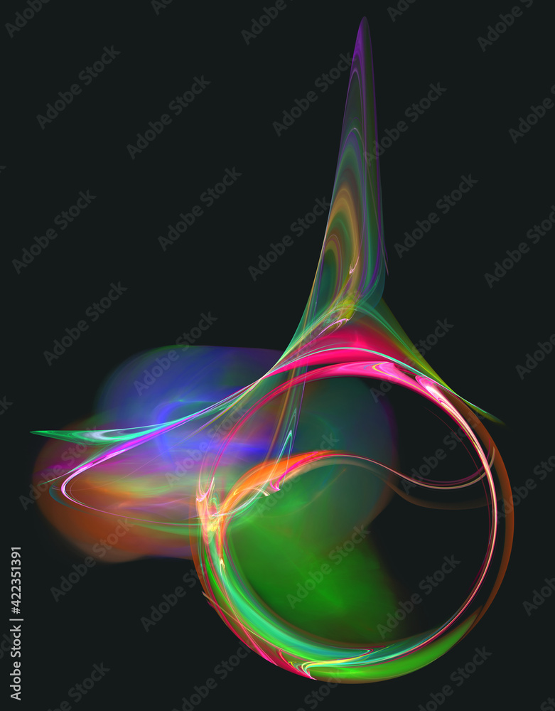 Abstract liquid glossy and transparent bubble with green, pink and blue ...