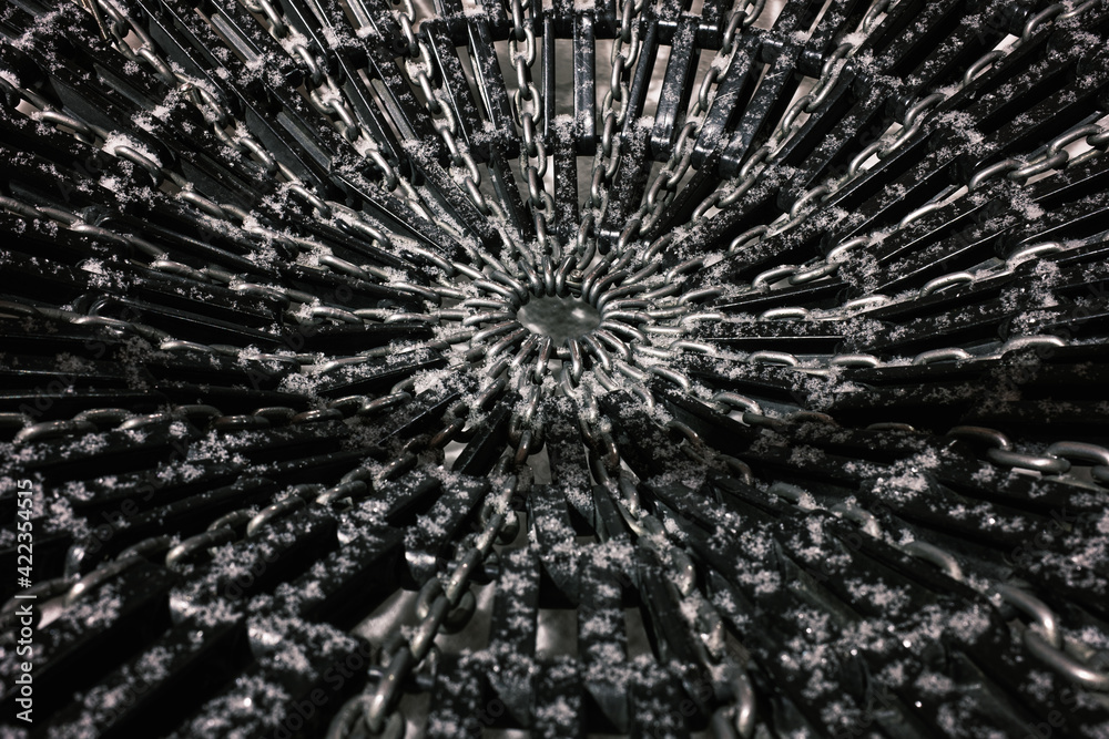 Metal structure made of metal rods and chains. Concentric metal ...