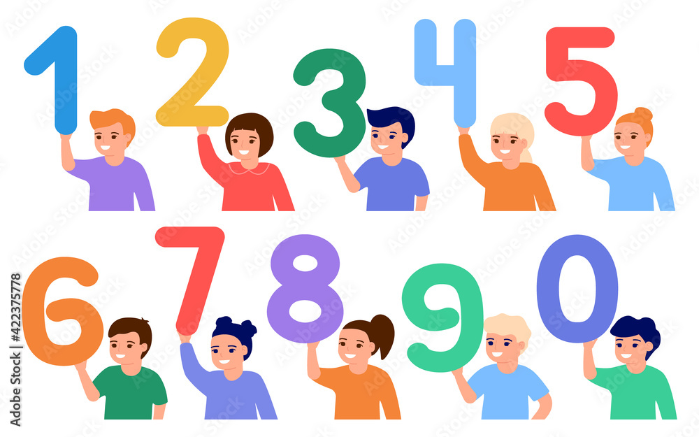 Happy children hold numbers. Little kids learn number math. Education ...