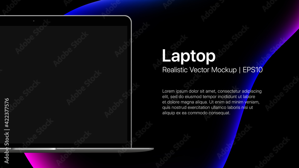 Laptop presentation mockup slide with liquid bubble. Vector ...