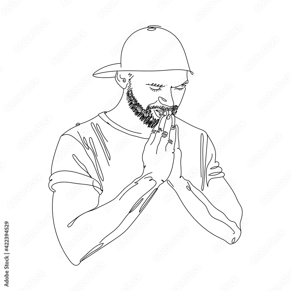 Christian Vector illustration Man prays, repentance. Design Card ...