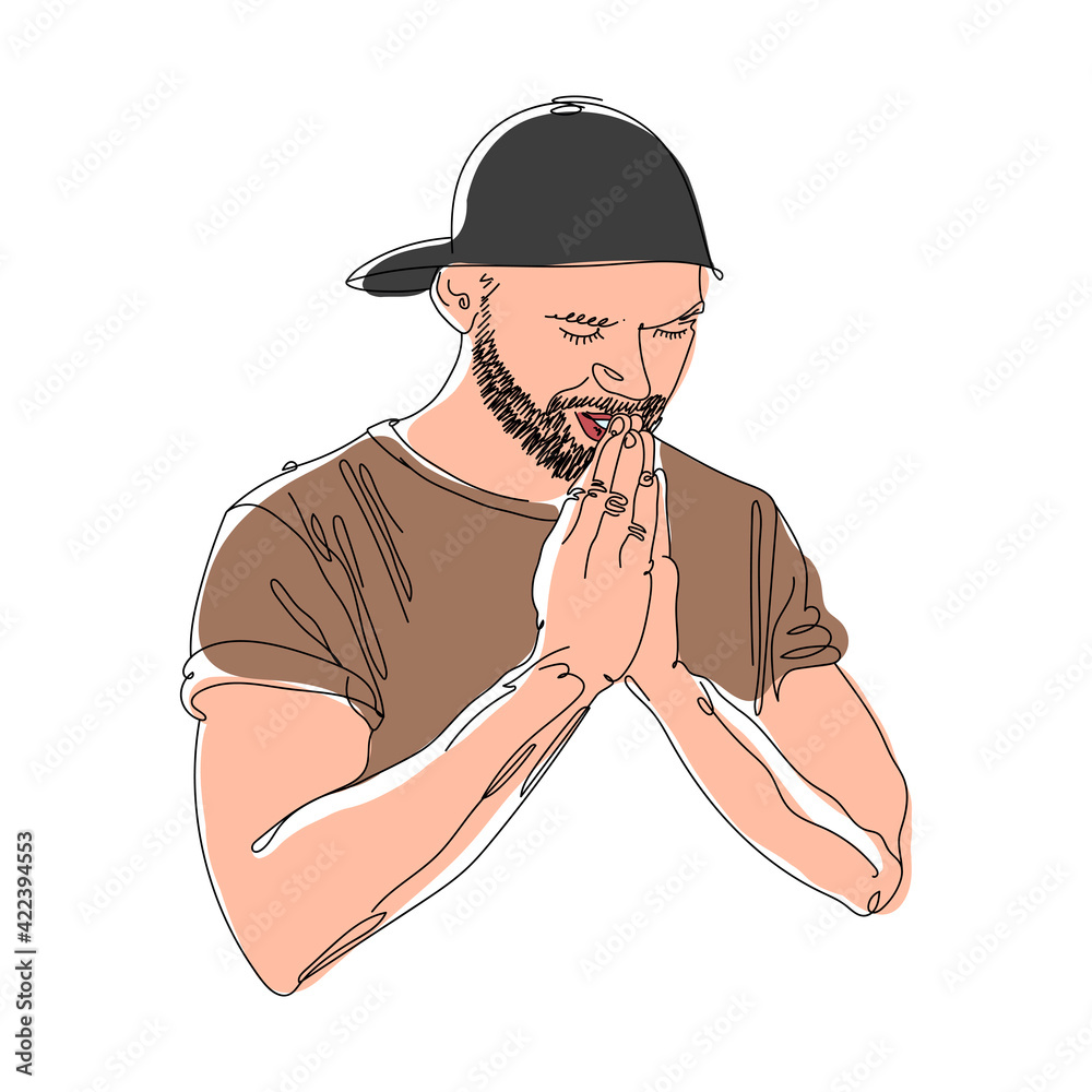 Christian Vector illustration Man prays, repentance. Design Card ...