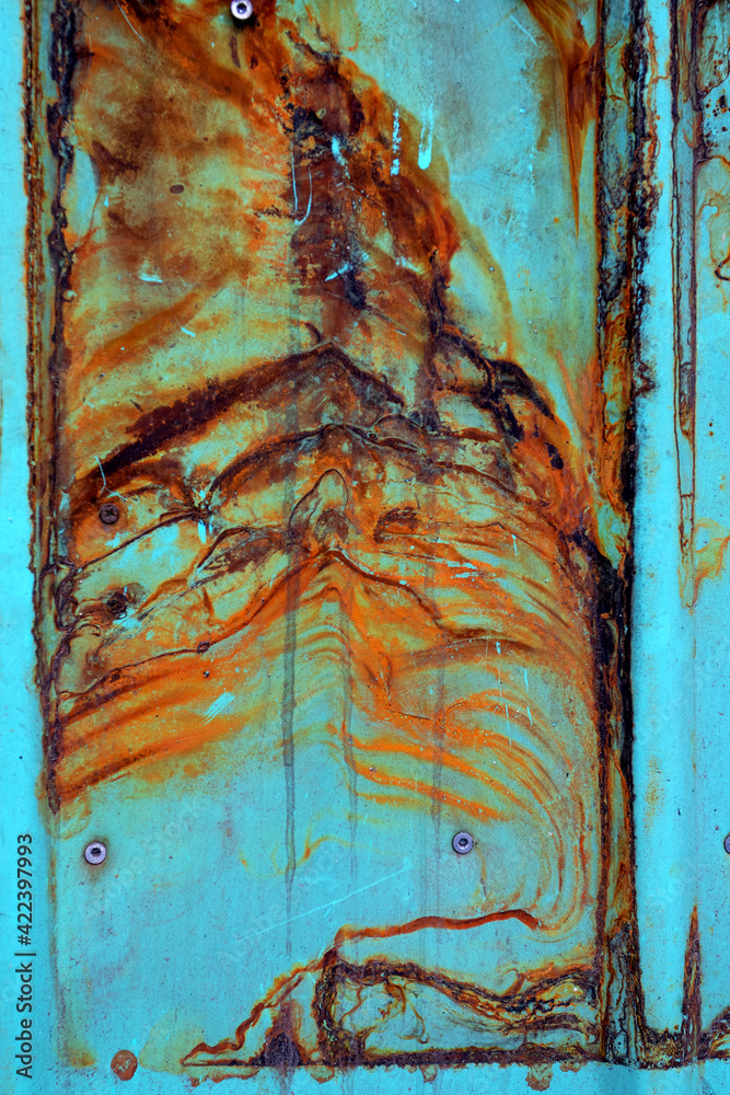 Beautiful old grungy cracked blue naturally weathered rust and wall ...
