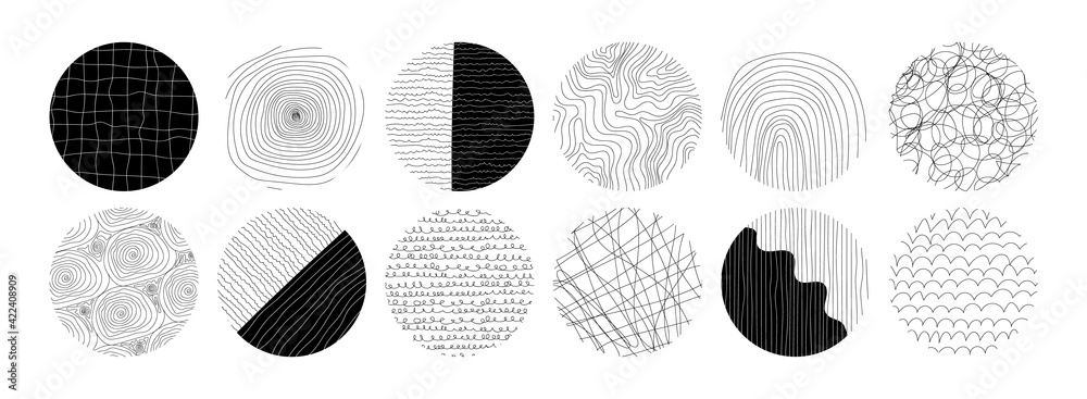 Set of round Abstract colorful Backgrounds or Patterns. Hand drawn ...