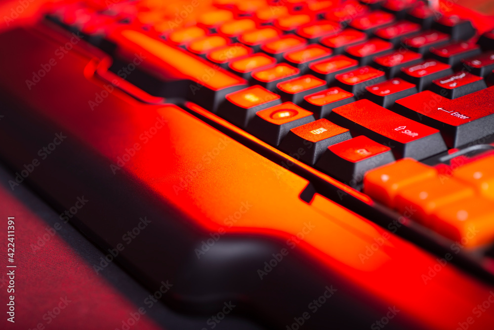 Gaming keyboard from computer close-up with color backlight Stock Photo ...