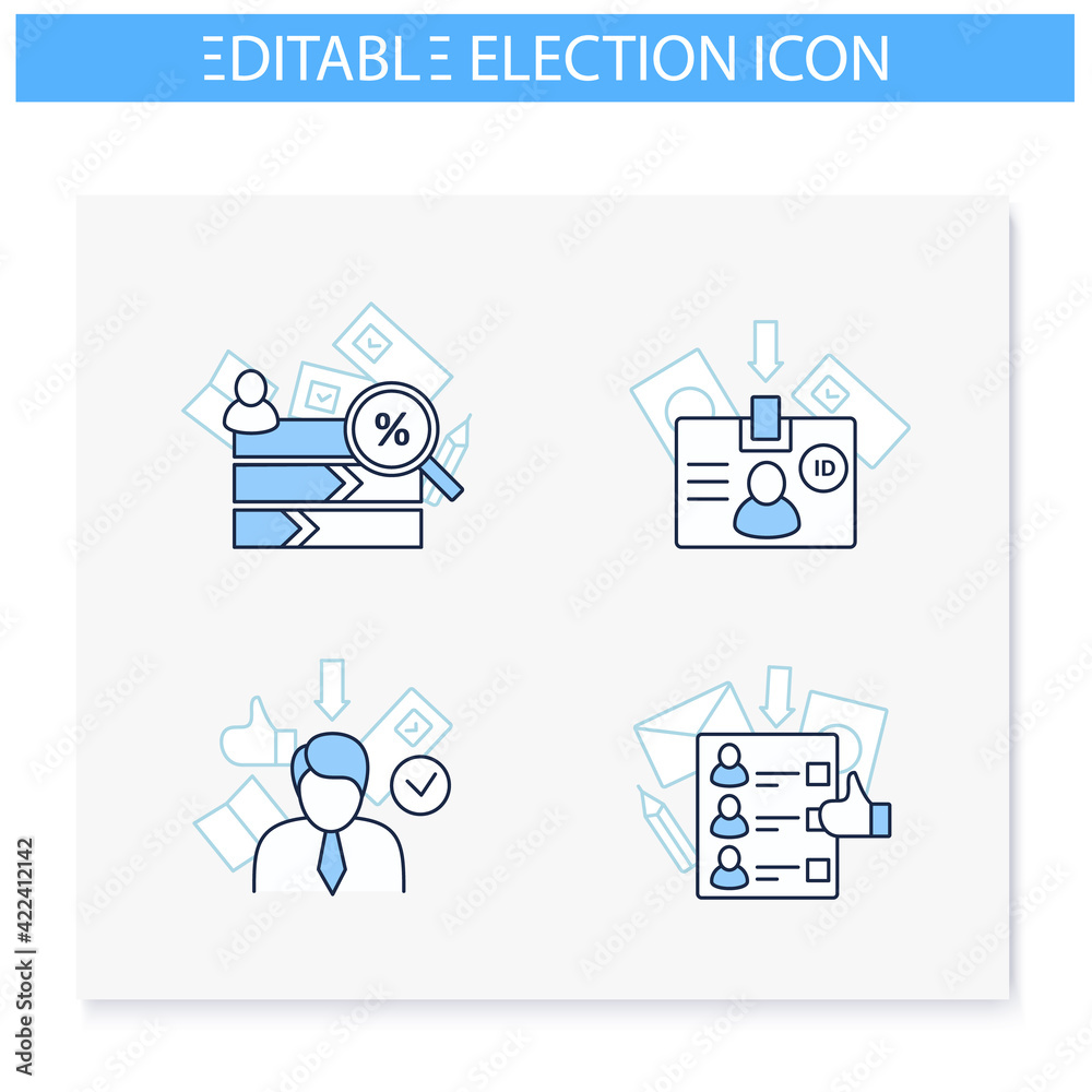 Election line icons set. Vote counting, voter id, winner, ballot ...