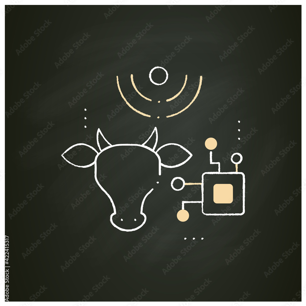 RFID animal identification chalk icon. Digitalization in agriculture ...