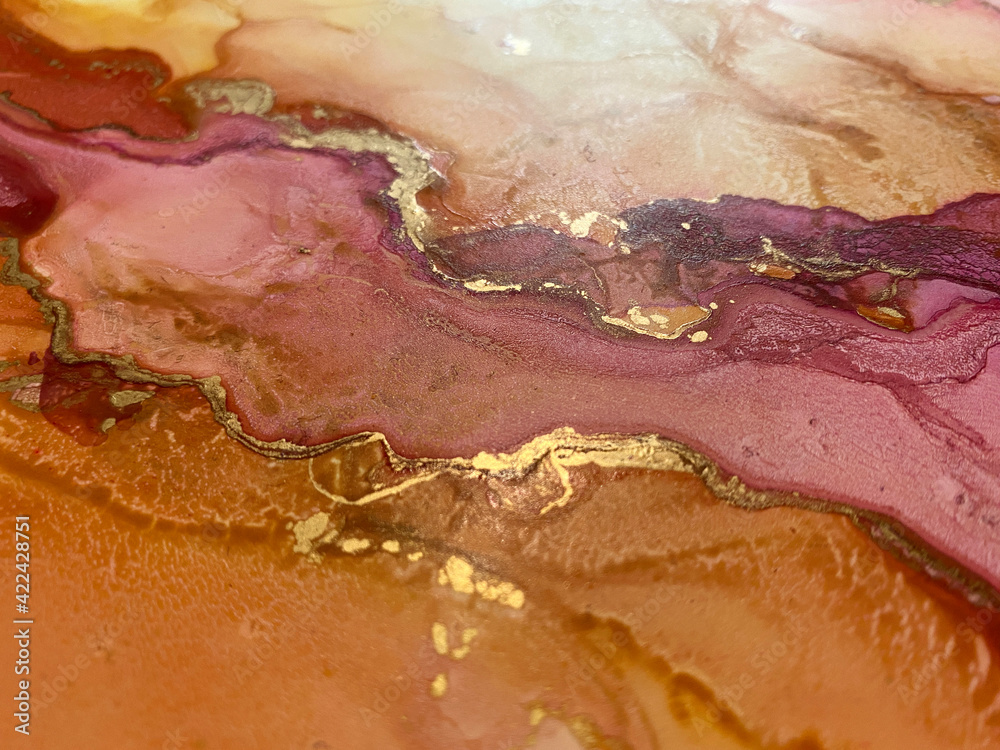 Abstract art with gold — pink-orange-yellow background with beautiful ...