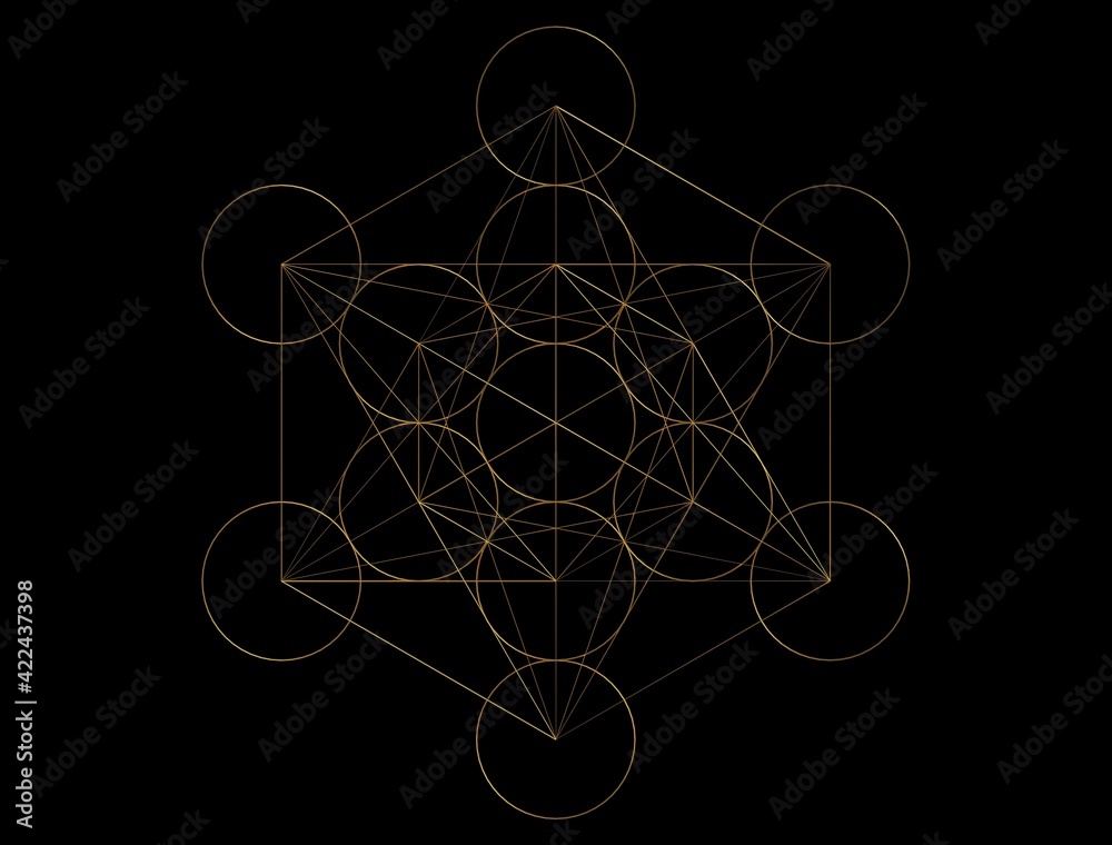 metatron's cube made of golden lines 2d, sacredgeometri Stock ...