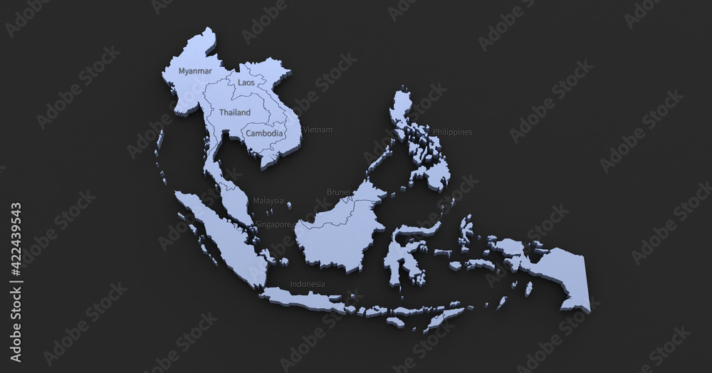 Asean union. asean countries map. 3D illustrations on a blackbackground ...