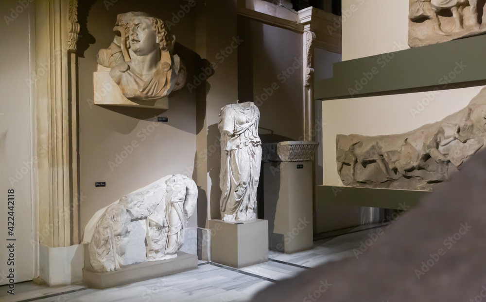 ISTANBUL, TURKEY - JANUARY 1, 2021: Ancient exhibits inside main ...