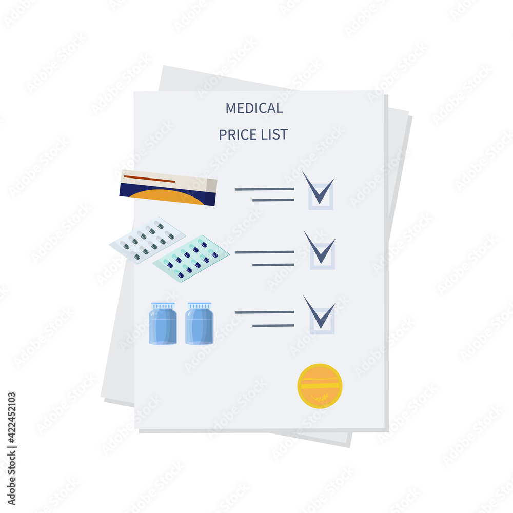 Price list or invoice. Pharmacy, medical bill, payment. Drug list ...