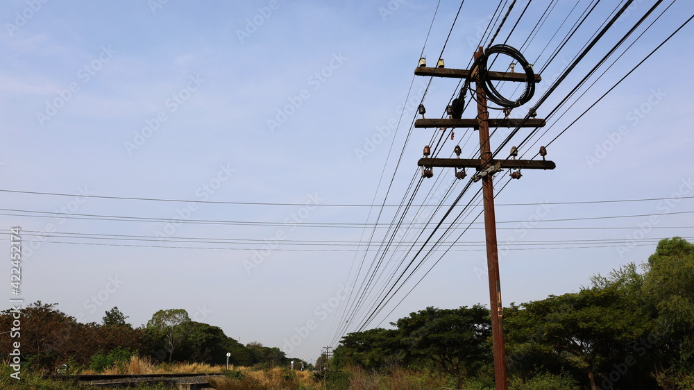 Roll the cable on the pole. Warning lights and high-speed internet ...