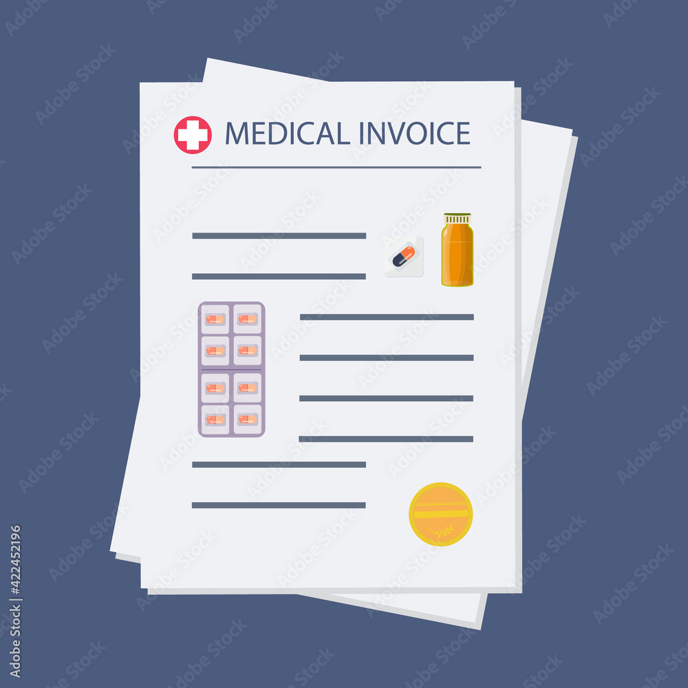 Invoice or price list . Pharmacy, medical bill, payment. Drug list ...