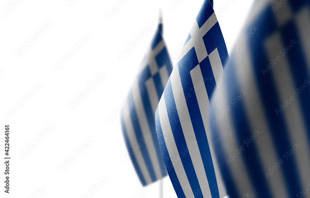 Small national flags of the Greece on a white background Stock Photo ...