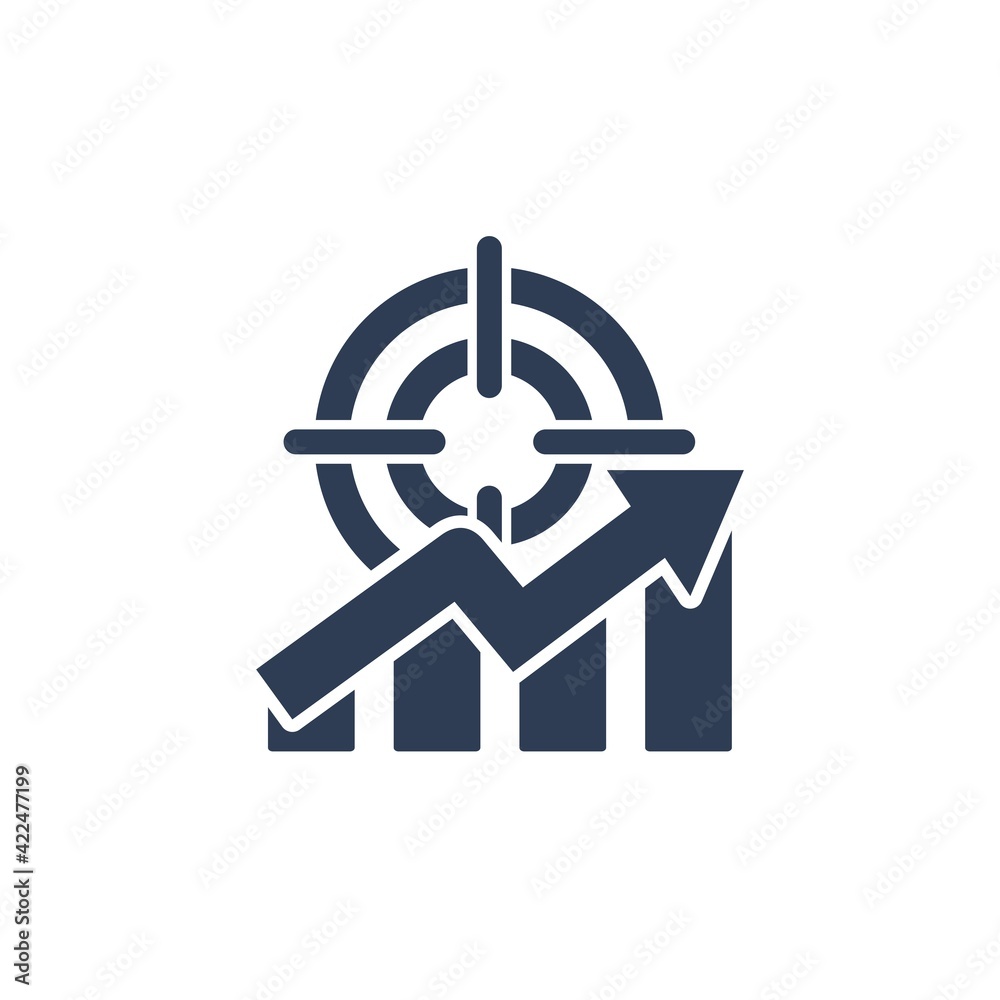 Chart up and target. Priority area of development. Vector icon isolated ...