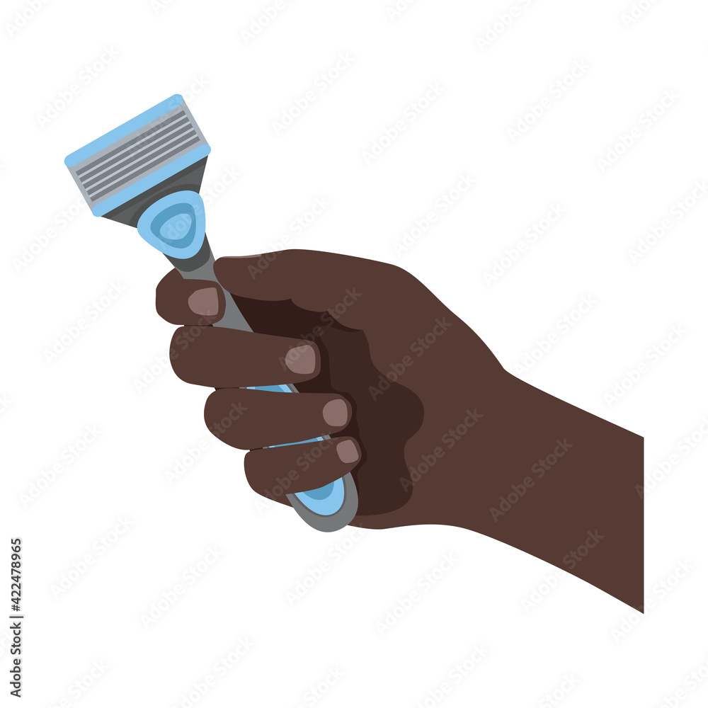 A dark-skinned hand with a razor. Hygiene and shaving. Vector ...