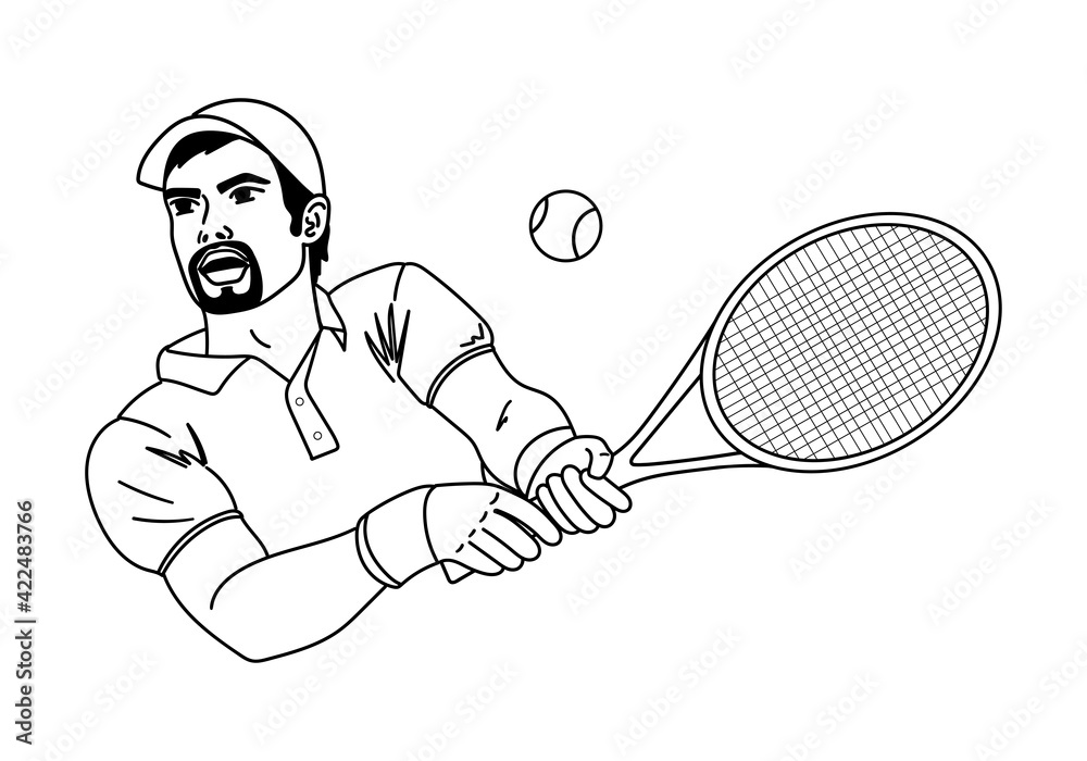 Tennis player outline silhouette or sketch. Man with a tennis racket ...