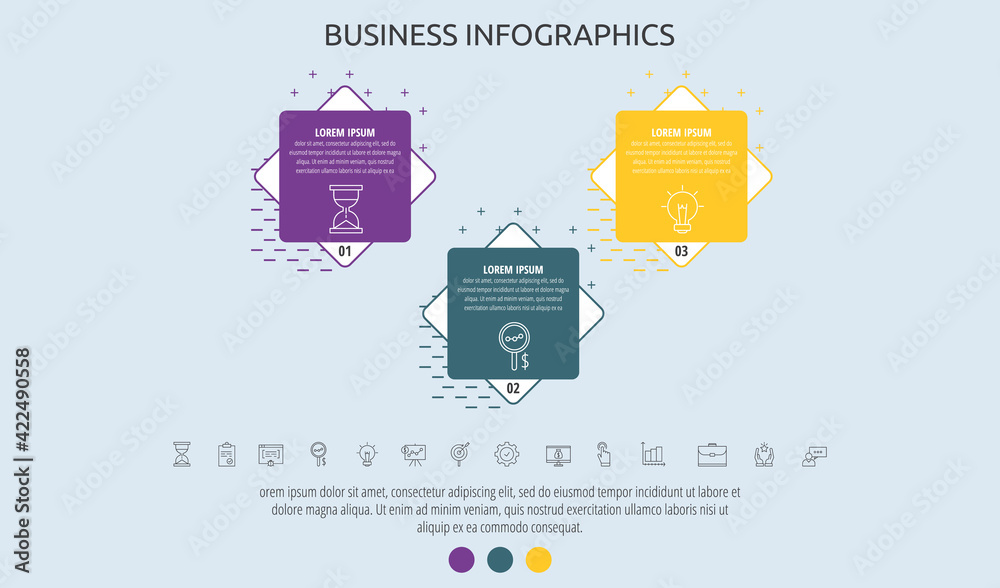 Vector business infographic label with squares for three label, diagram ...