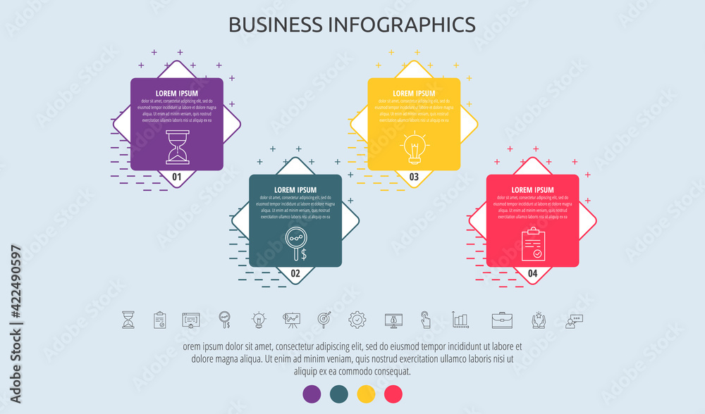 Vector business infographic label with squares for four label, diagram ...