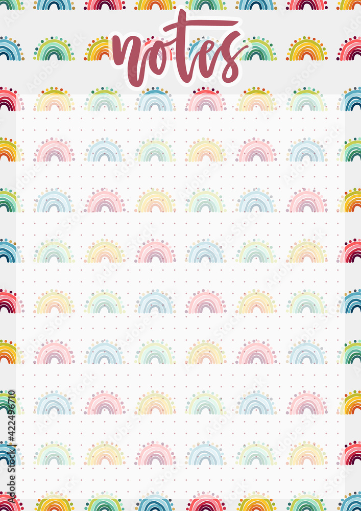 Cute A4 template for notes with lettering and hand drawn rainbows ...