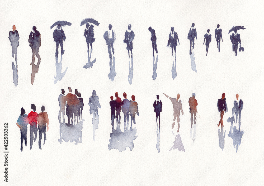 Set of abstract people in watercolor illustration sketch drawing Stock ...