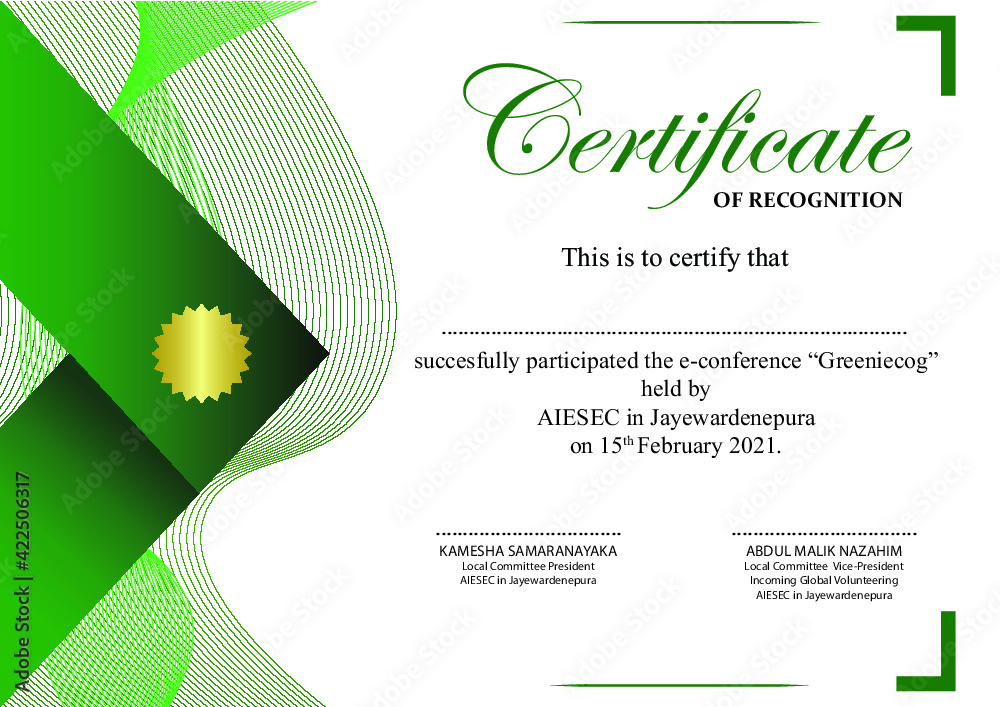 Editable green colour certificate design. Change your own information ...