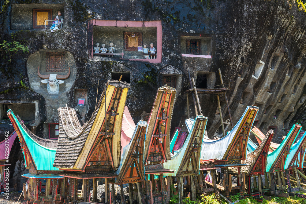 The Lo'ko Mata rock-cut tombs high up in the mountains of Tana Toraja ...