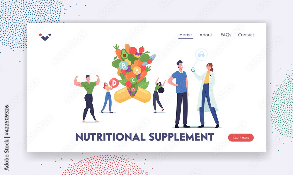 Characters Apply Nutritional Supplement or Vitamins Landing Page ...