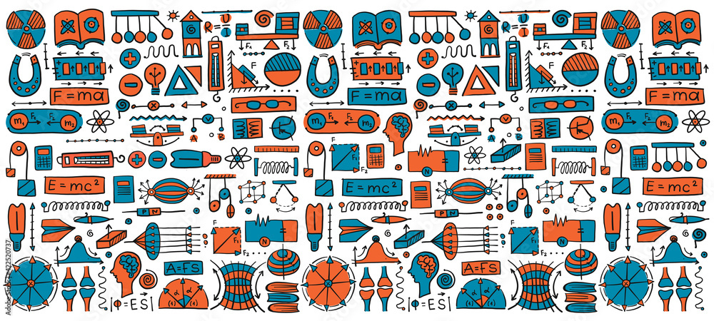 Physics icons, sign and symbols. Seamless Pattern Background for your ...